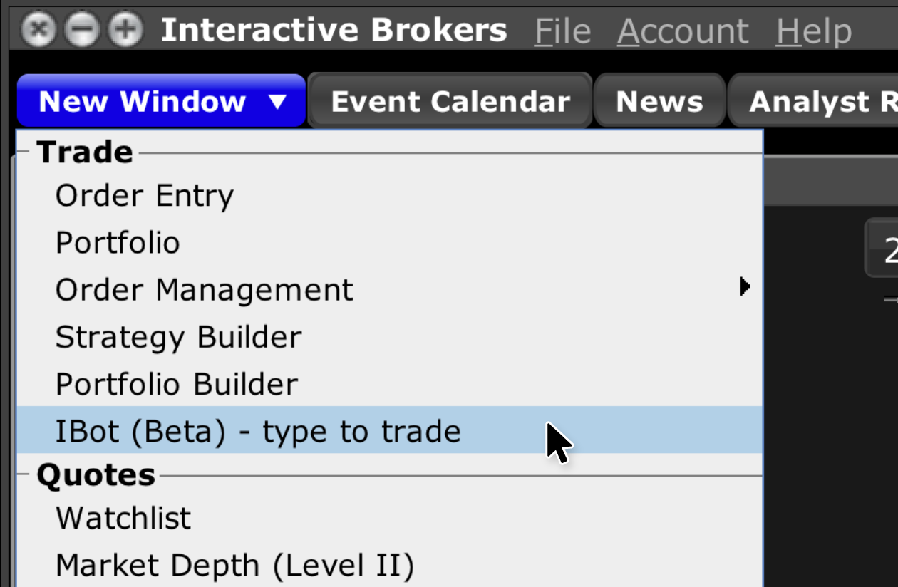 在桌面版TWS中打开IBot | Interactive Brokers Hong Kong Limited（盈透证券香港有限公司）